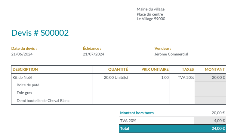 Afficher les composants d'une nomenclature dans un devis